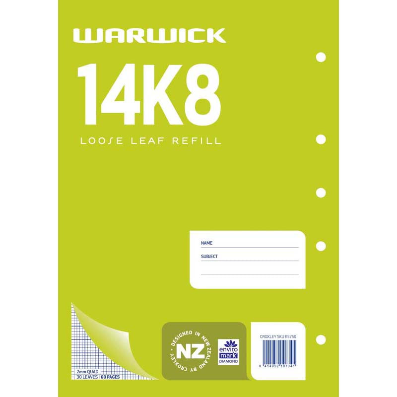Warwick Refill 14k8 Loose Leaf 30 Leaf A4 2mm Quad – Stationery Online NZ