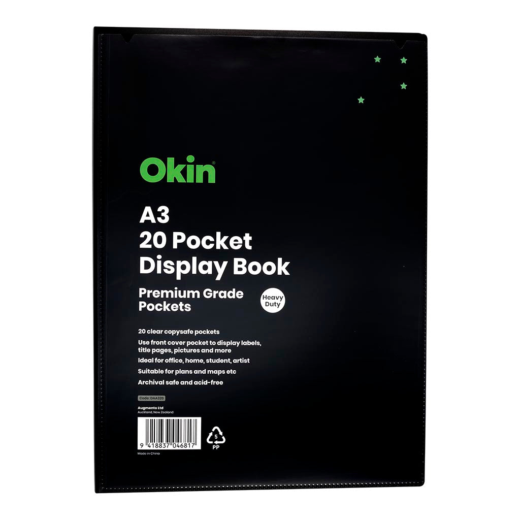 Okin Insert Display Book A3 20 Pocket Black – Stationery Online NZ