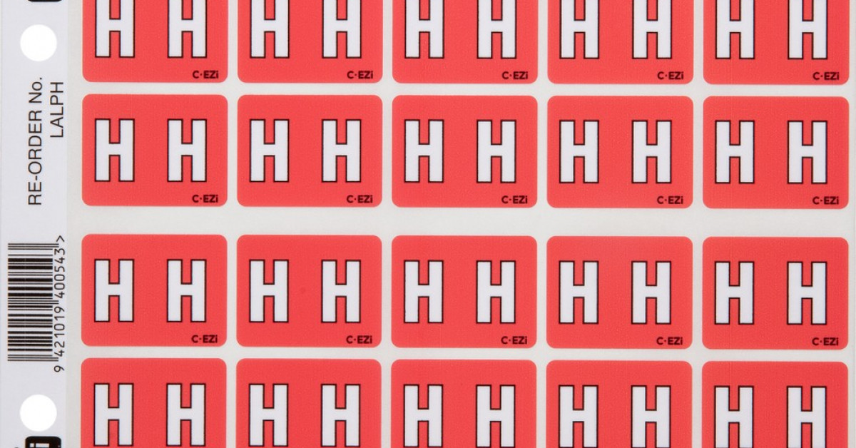 Filecorp C-Ezi Alpha Lateral Labels Letter H 24mm Sheet of 40