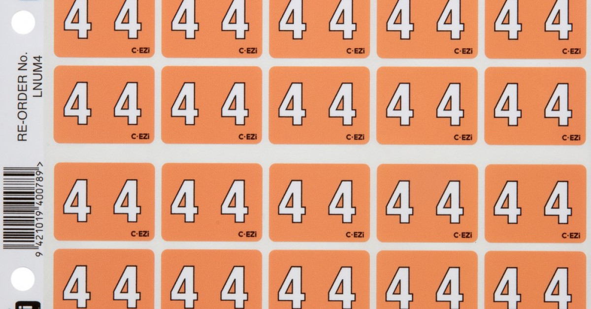 Filecorp C-Ezi Numeric Lateral Labels Number 4, 24mm Sheet of 40