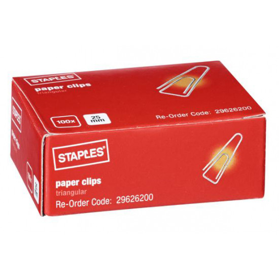 Paper Clips 25mm Triangular Steel Box 100