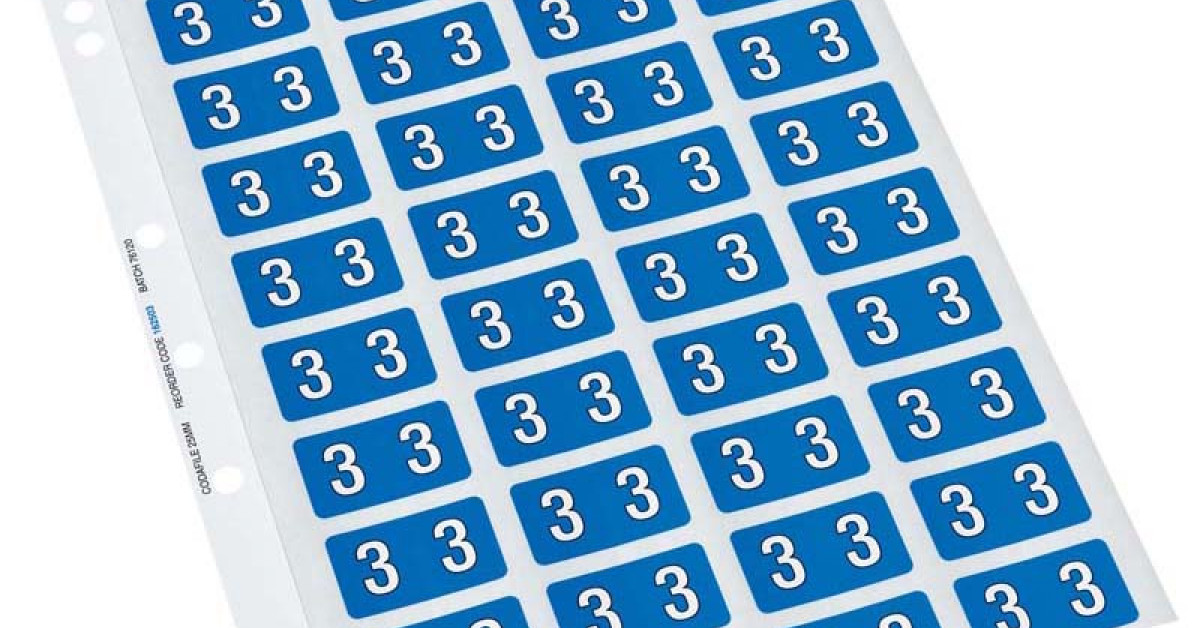 Codafile Label Numeric 3 25mm Pack 5 Sheets