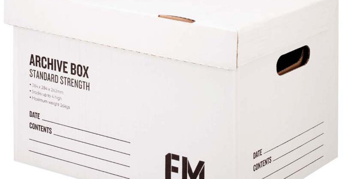 FM Box Archive White Standard* Strength 384x284x262mm Inside Measure