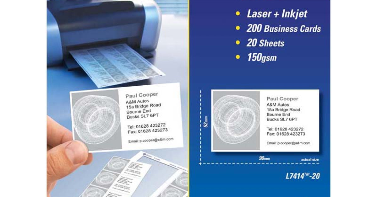 Avery Business Cards L7414-20 20 Sheets Inkjet Laser